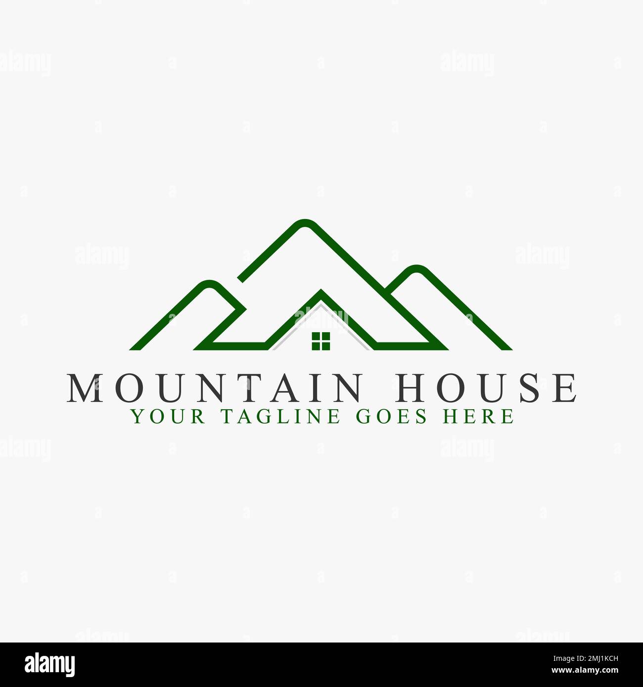 Simple and unique line mountain with roof house also tree image graphic icon logo design ...