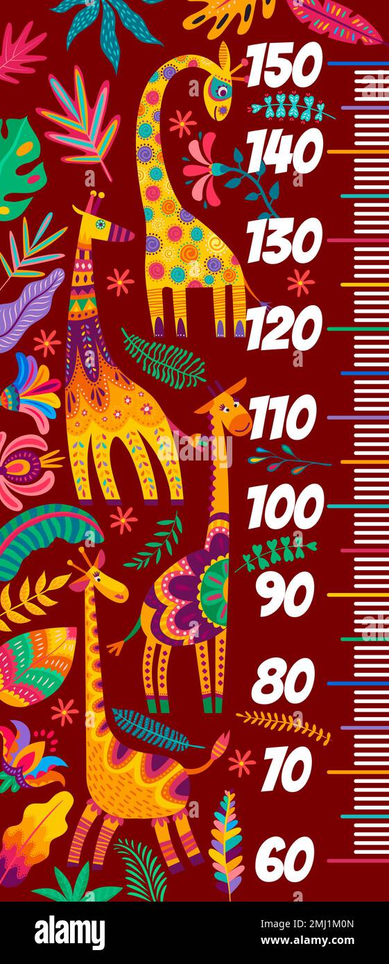 Kids height chart. Cartoon African giraffes. Children height ...