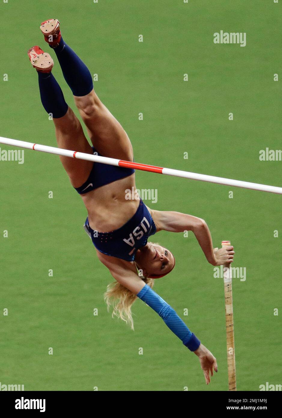 Sandi Morris, of the United States, competes in the women's pole vault ...