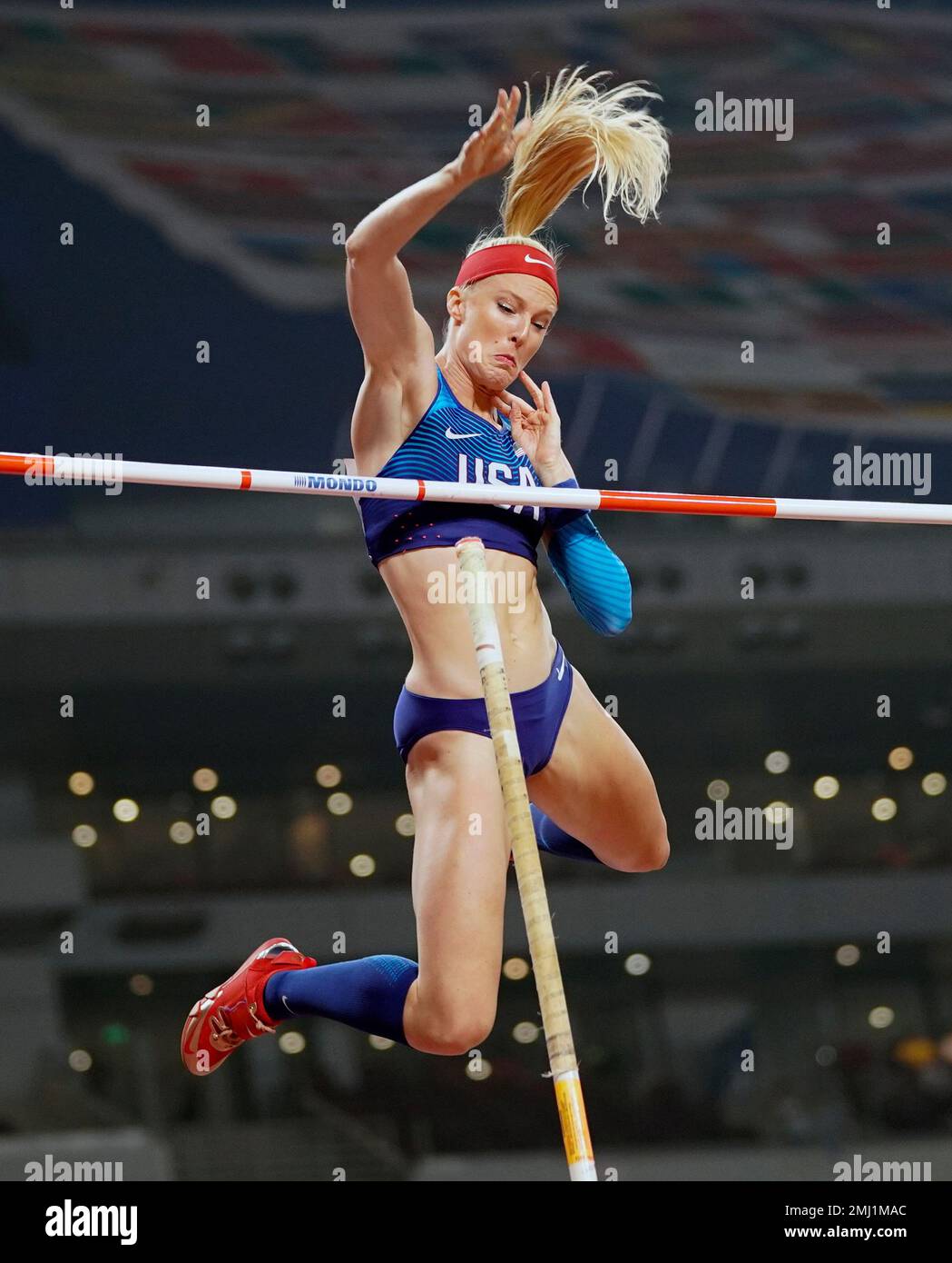 Sandi Morris, of the United States, competes in the women's pole vault ...