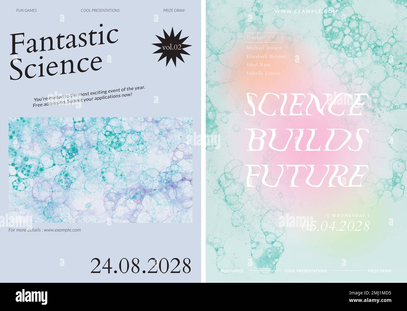 Bubble art science template vector event aesthetic ad posters dual set ...