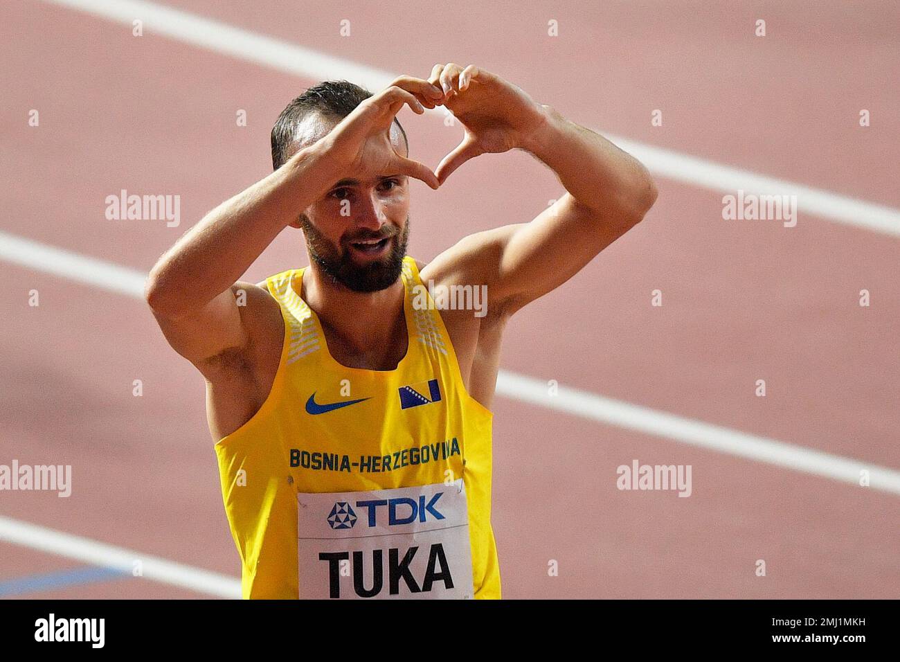 Amel Tuka, of Bosnia And Herzegovina, reacts after winning his men's ...