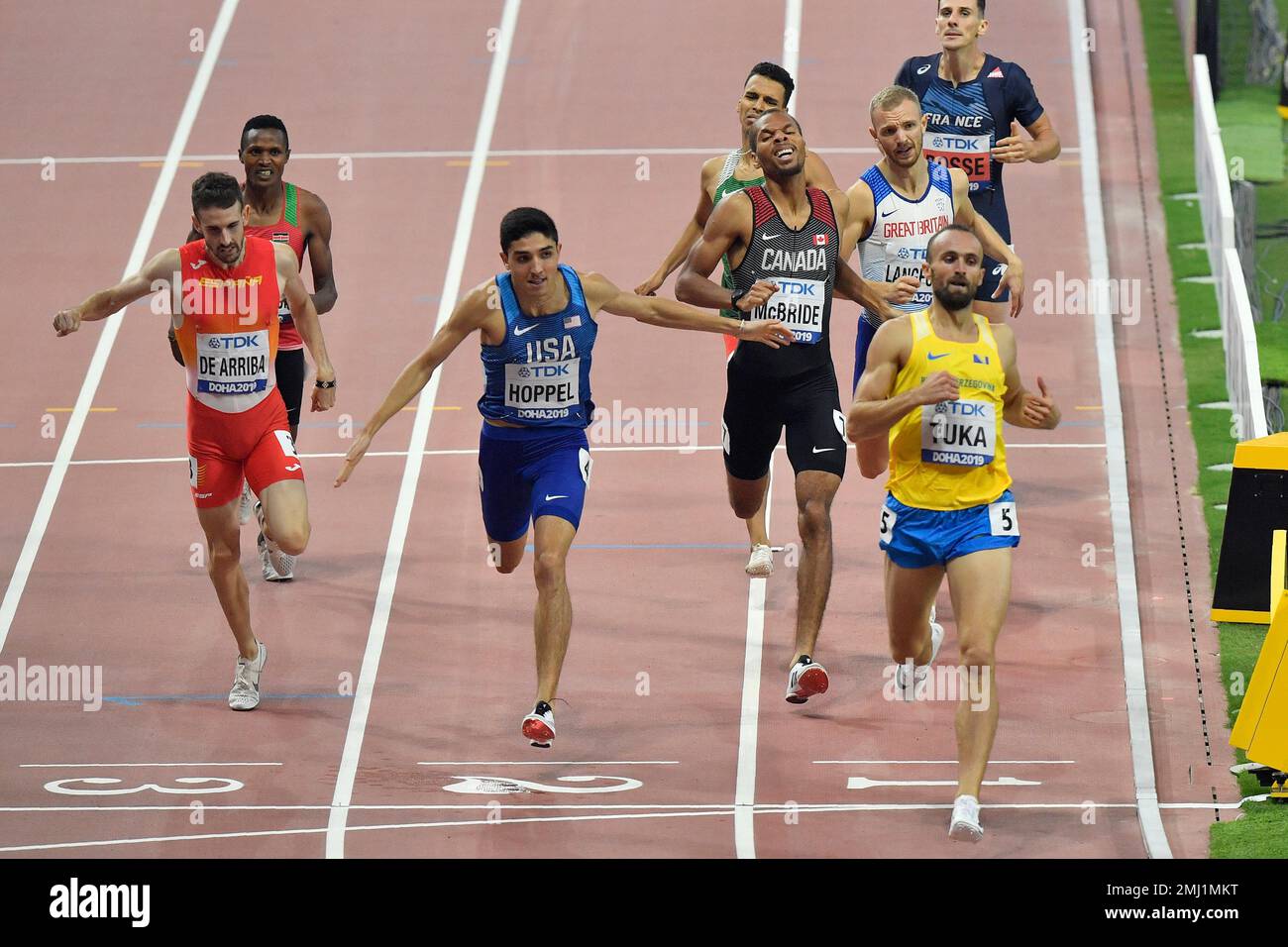 Bryce Hoppel, of the United States, 3rd left, and Amel Tuka, of Bosnia ...