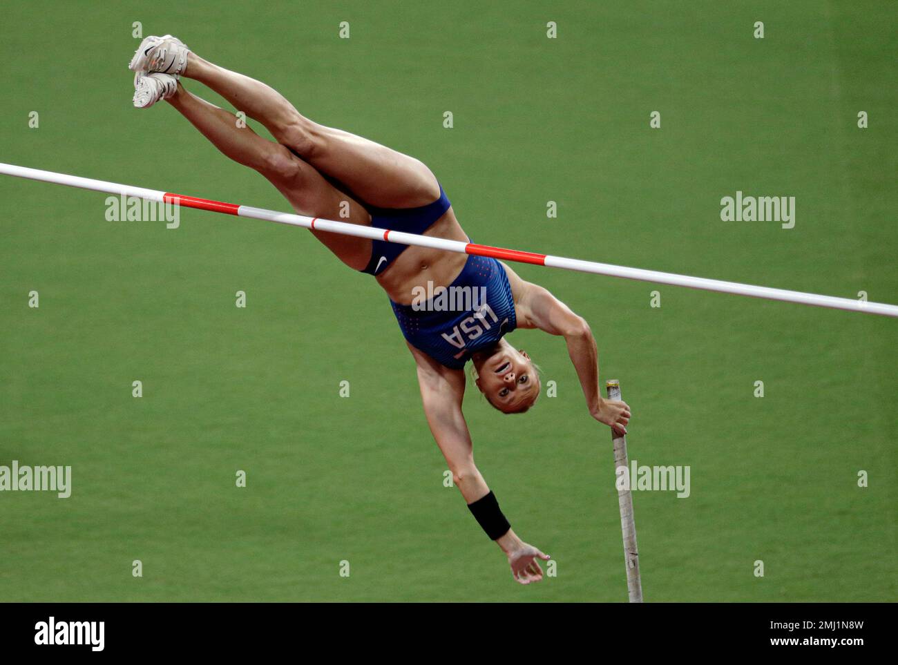 Sandi Morris, of the United States, competes in the women's pole vault ...