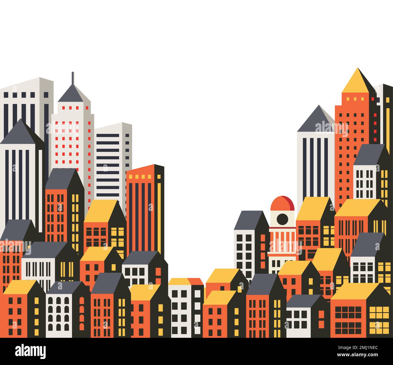 Flat city skyline features contemporary structures like private Stock ...