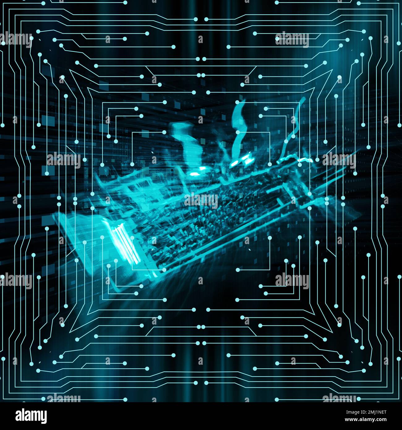 Abstract technical background, neon lines on a black background. High ...