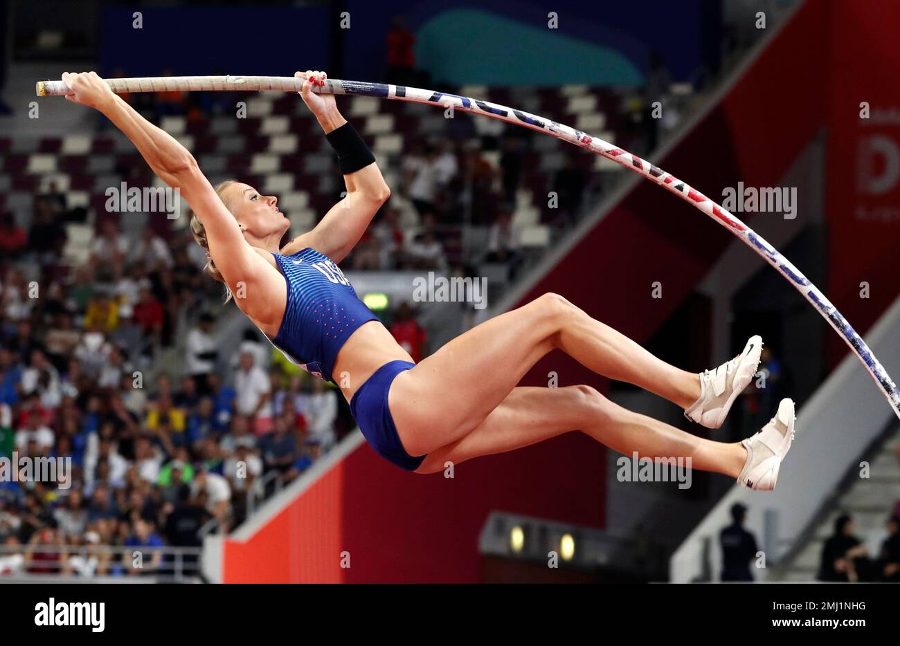 Sandi Morris, of the United States, competes in the women's pole vault ...