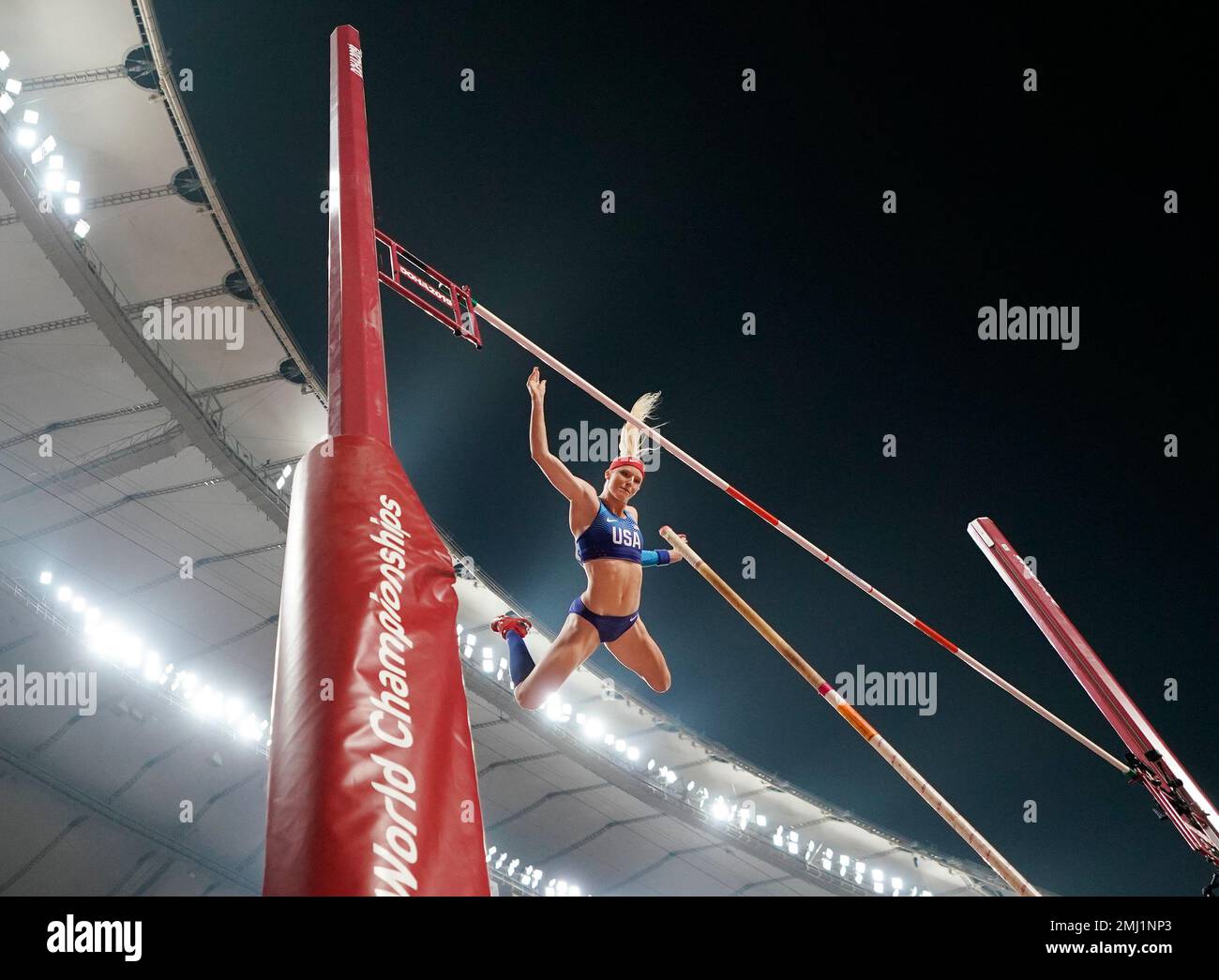 Sandi Morris, of the United States, competes in the women's pole vault ...