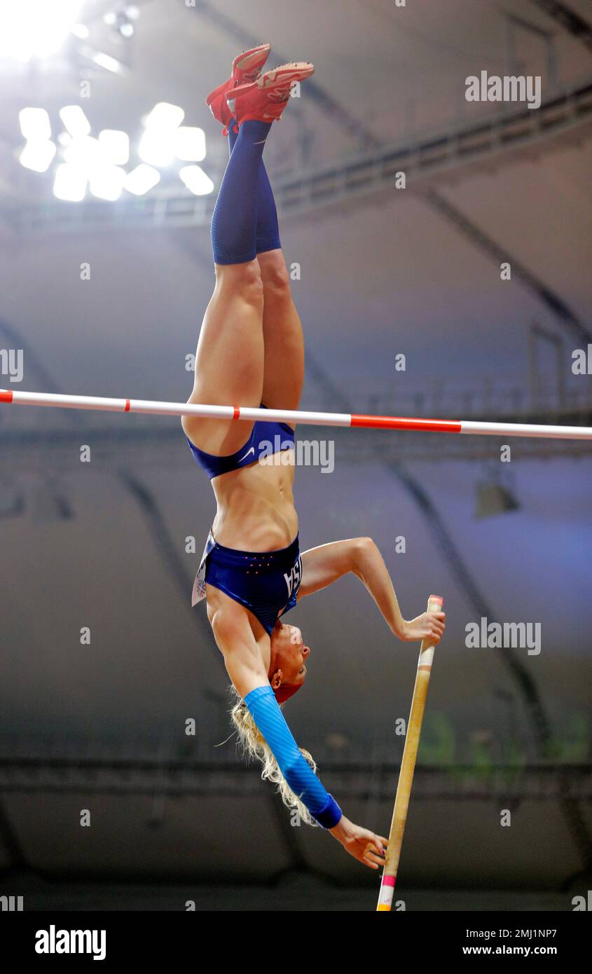 Sandi Morris, of the United States, competes in the women's pole vault ...