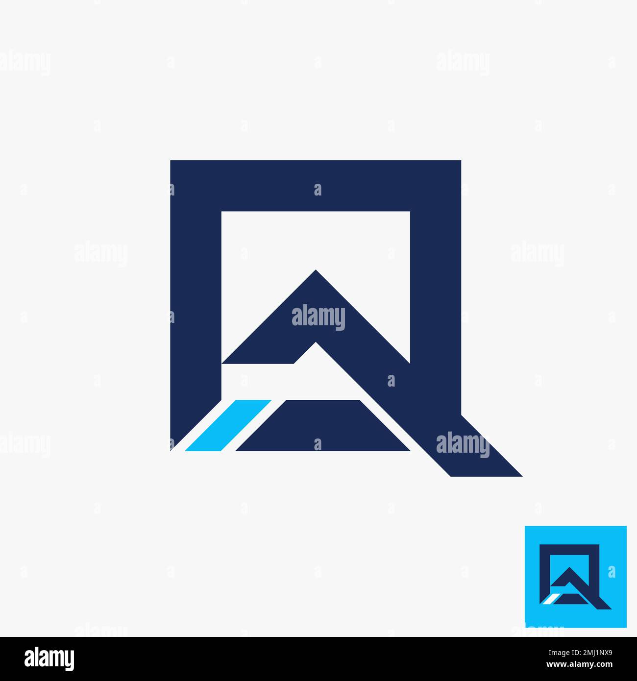 Simple and unique letter or word Q font in creative rectangle square graphic icon logo design ...