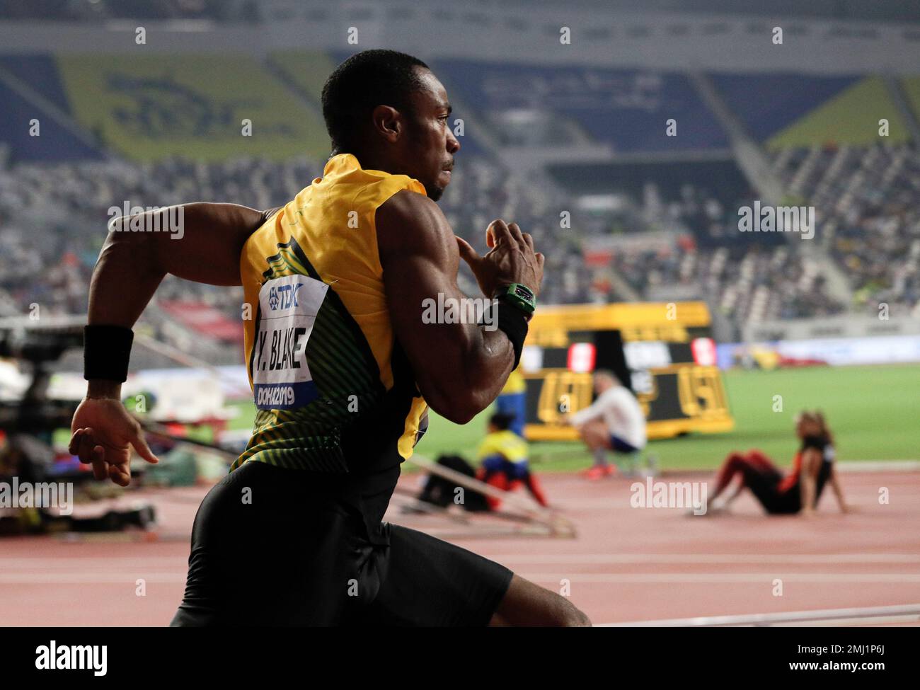 Yohan Blake, of Jamaica races in the men's 200 meter heats at the World ...