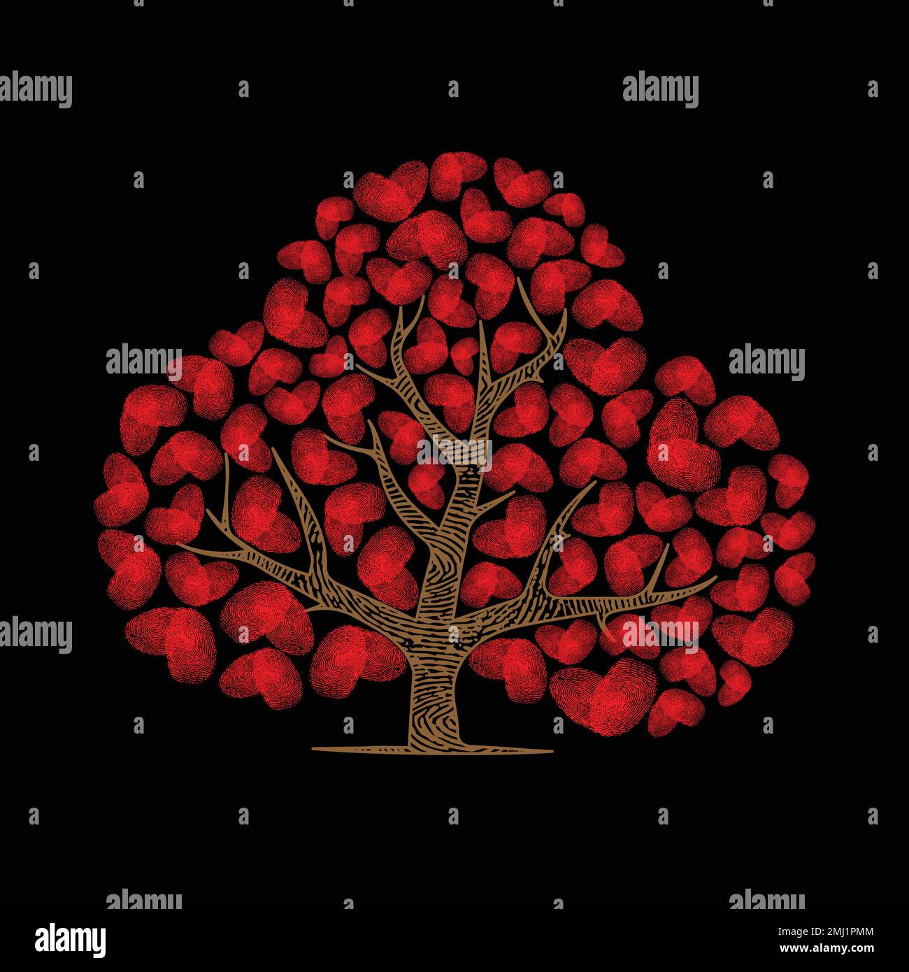 Abstract heart fingerprints tree silhouettes set Stock Vector Image ...