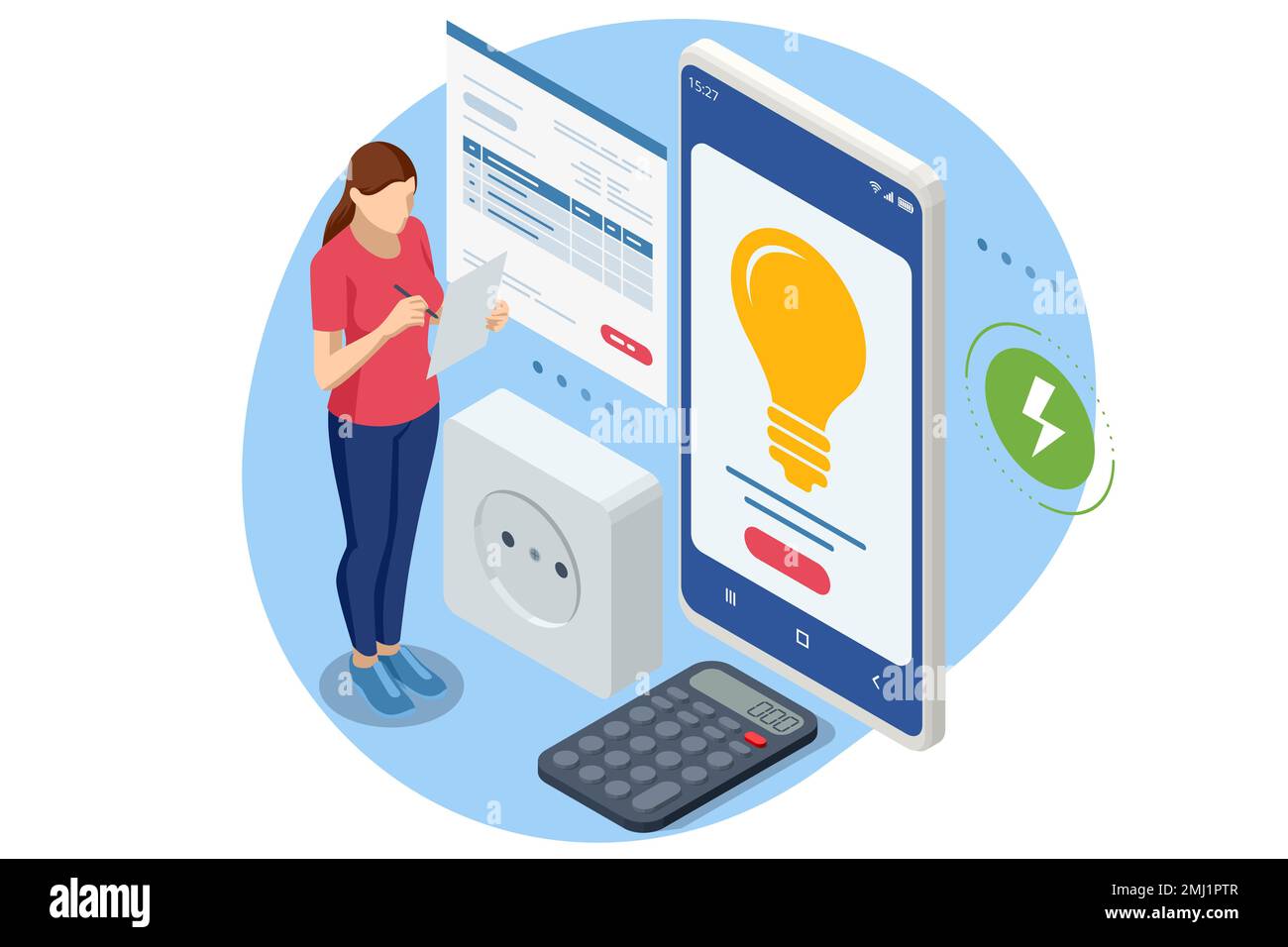 Isometric invoice, payment for electricity. Utility bills and saving ...