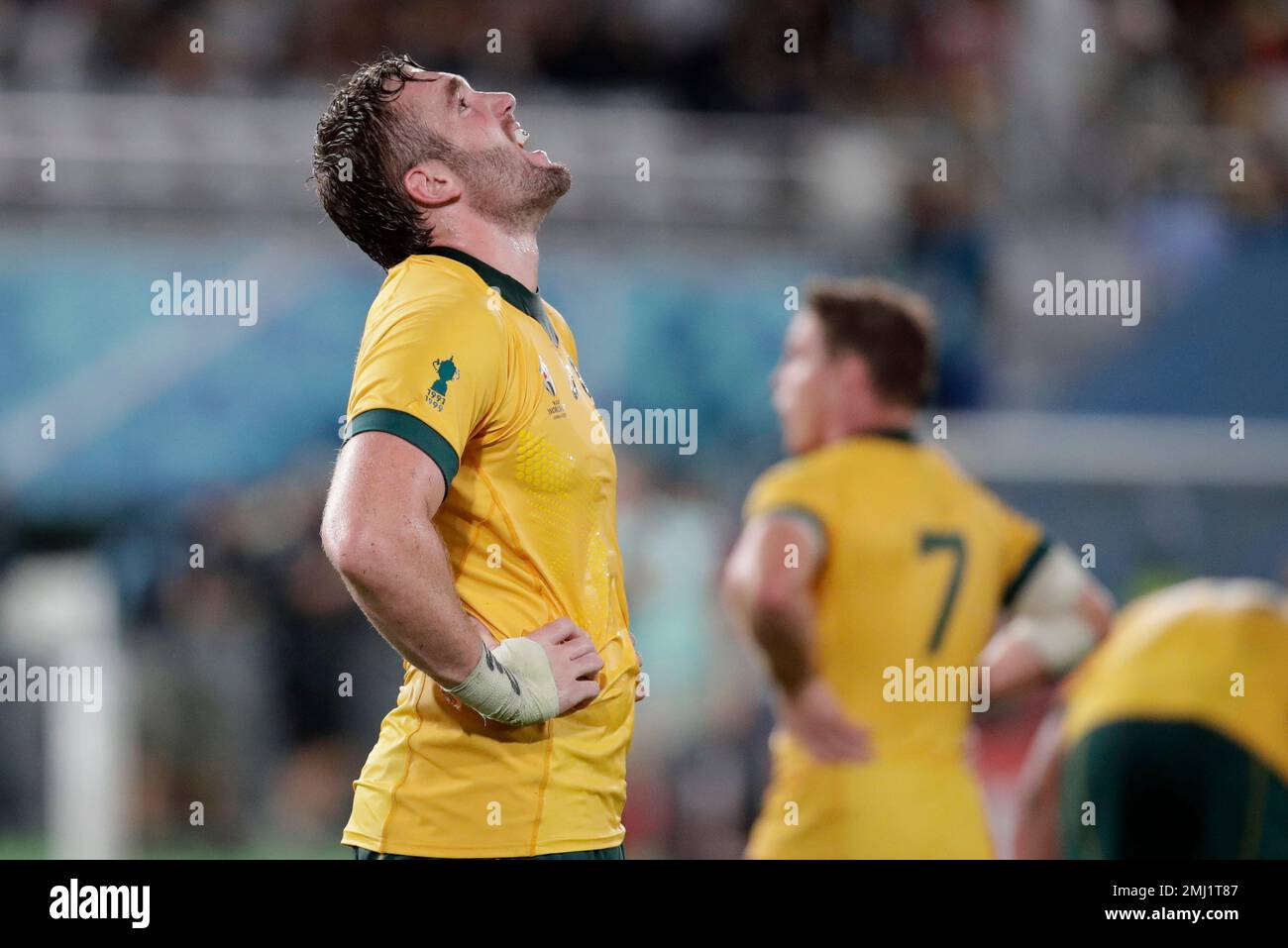 Australia's Izack Rodda reacts following the Rugby World Cup Pool D ...