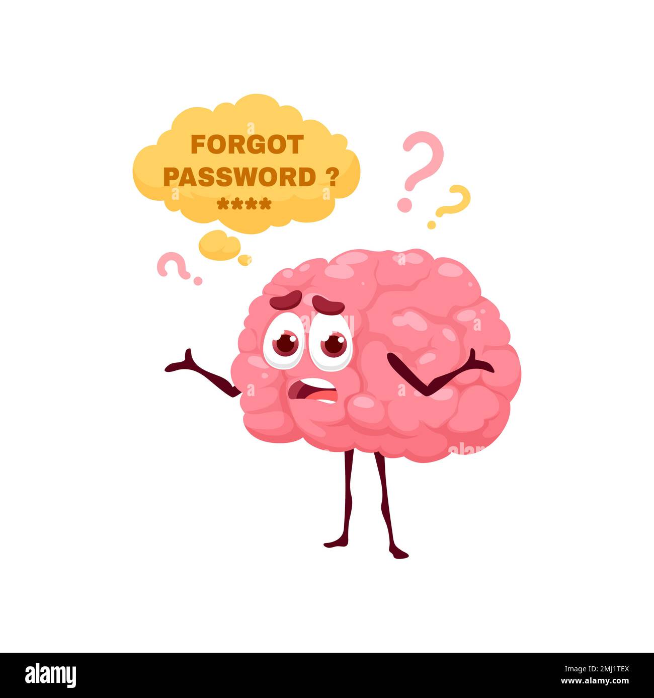 Forgot password cartoon brain character. Isolated vector funny human ...