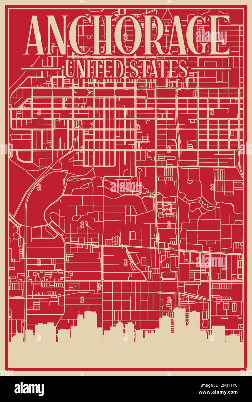 Road network poster of the downtown ANCHORAGE, UNITED STATES OF AMERICA ...