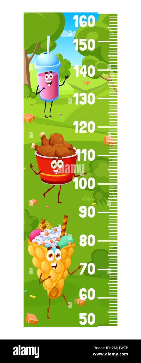 Kids height chart ruler cartoon fast food and desserts characters ...