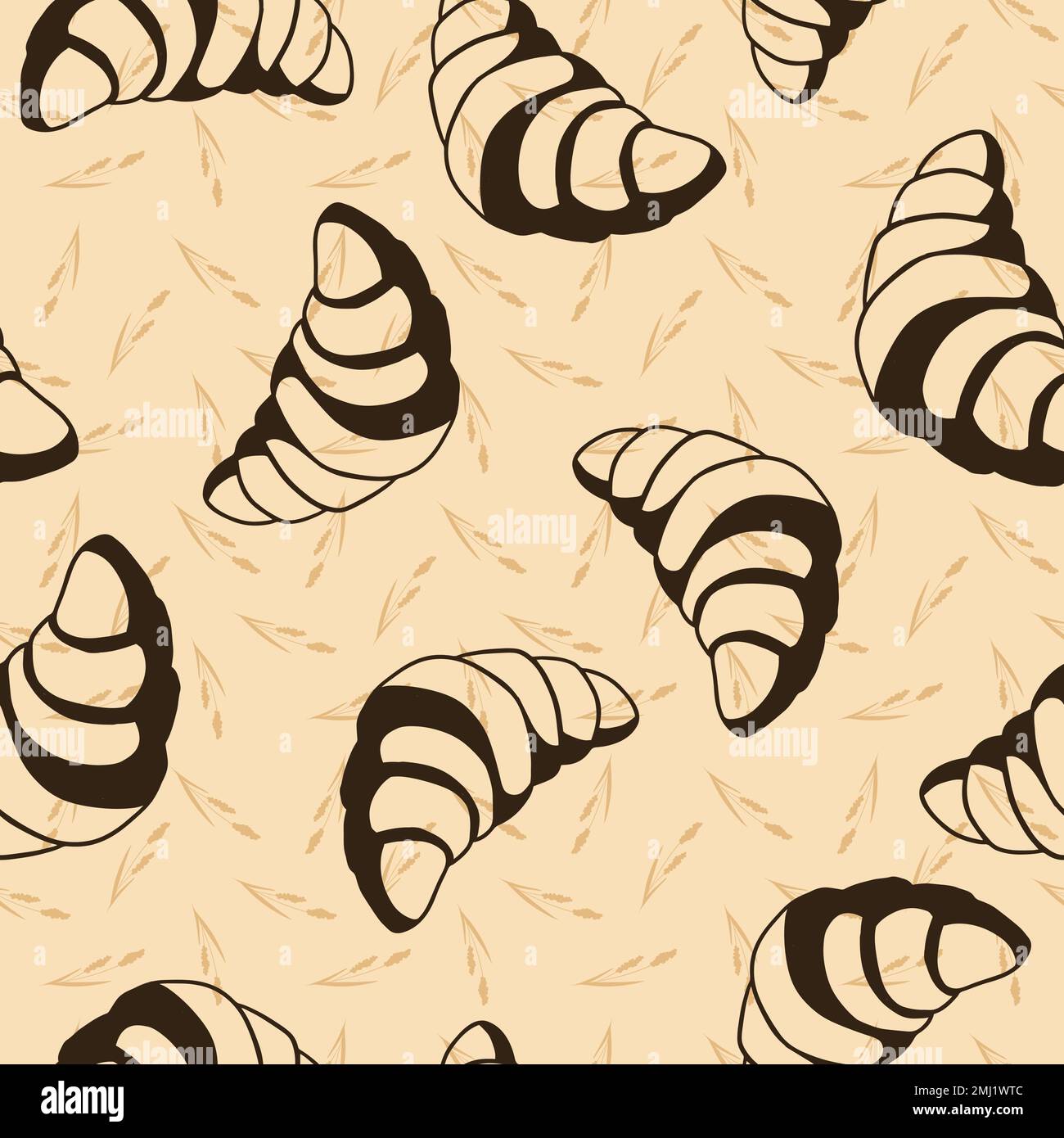 Bold croissant outlines seamless vector pattern. Great for packaging ...