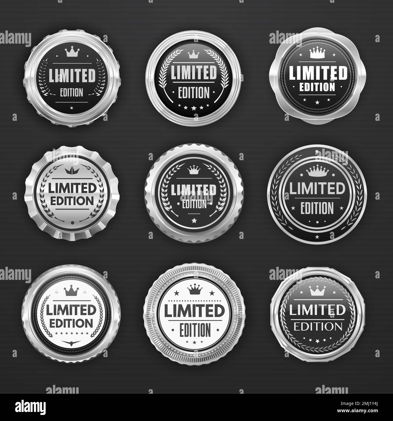 Limited edition silver badges and labels, vector tags and stamp icons ...