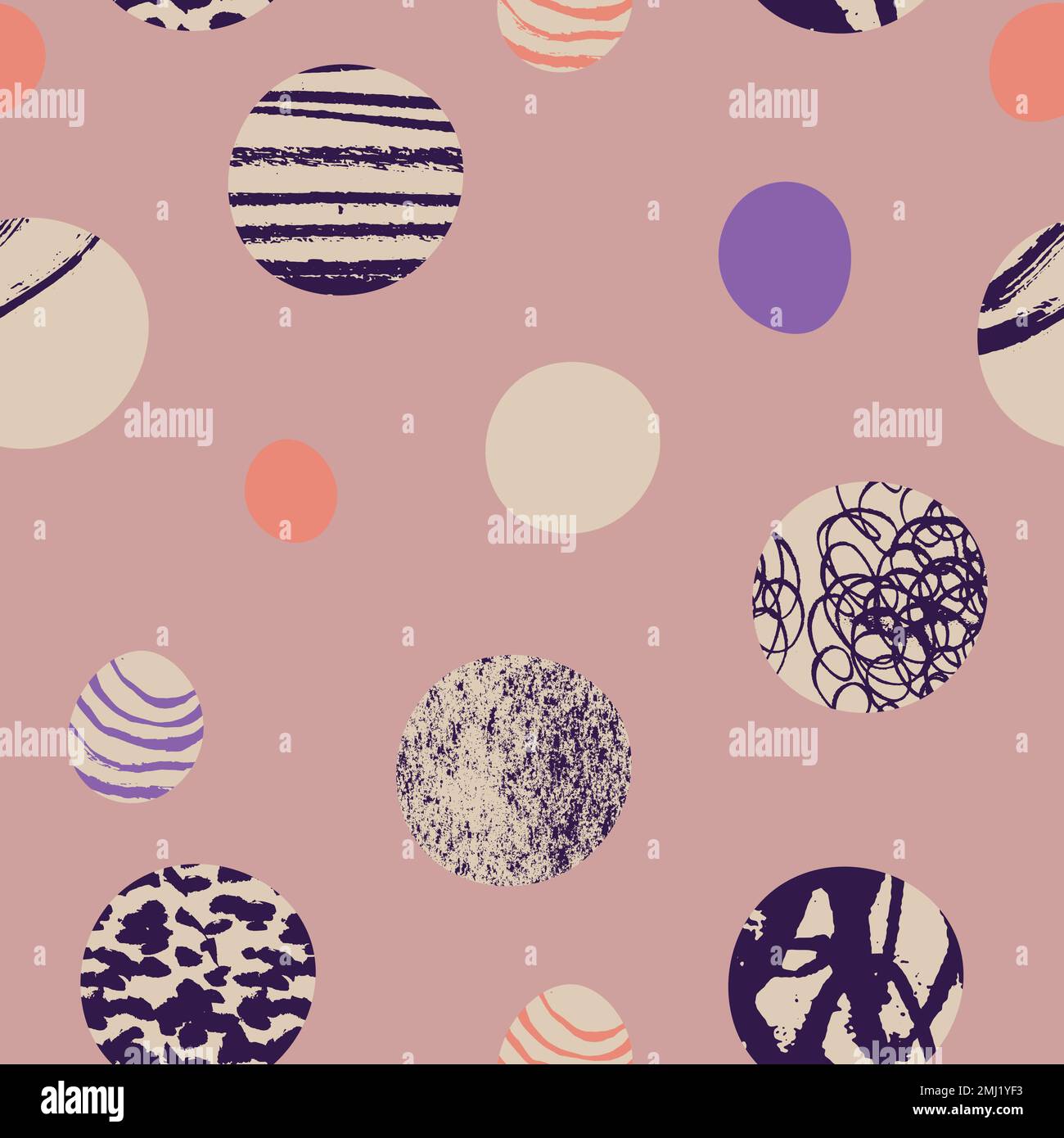 Abstract playful doodle planets and circles vector seamless pattern for ...