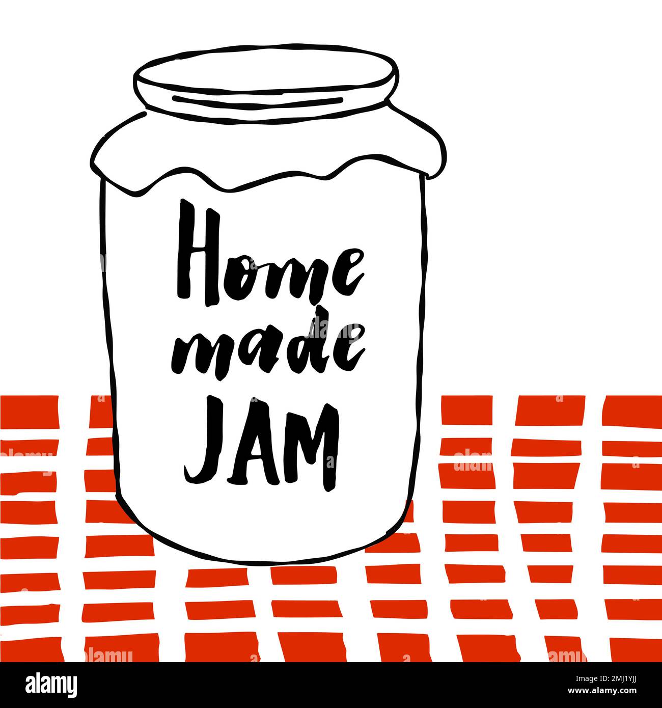 Homemade jam outline jar illustration on red white background Stock ...