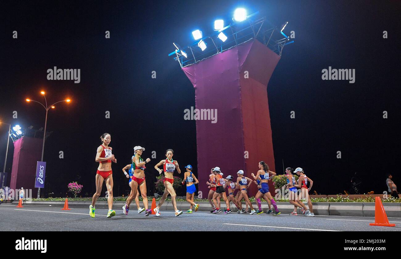 Athletes compete in the the women's 50 kilometer race walk at the World ...