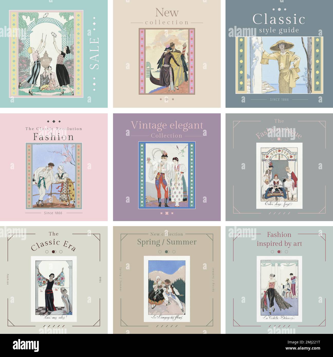 Editable social post templates vector in vintage fashion style, remix ...