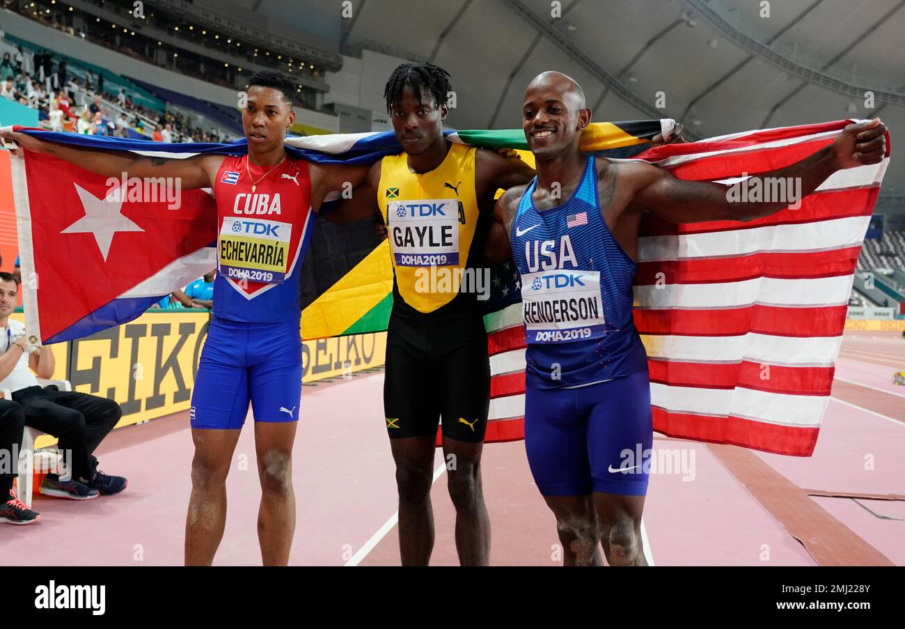 Juan Miguel Echevarría, of Cuba, Tajay Gayle, of Jamaica, and Jeff ...