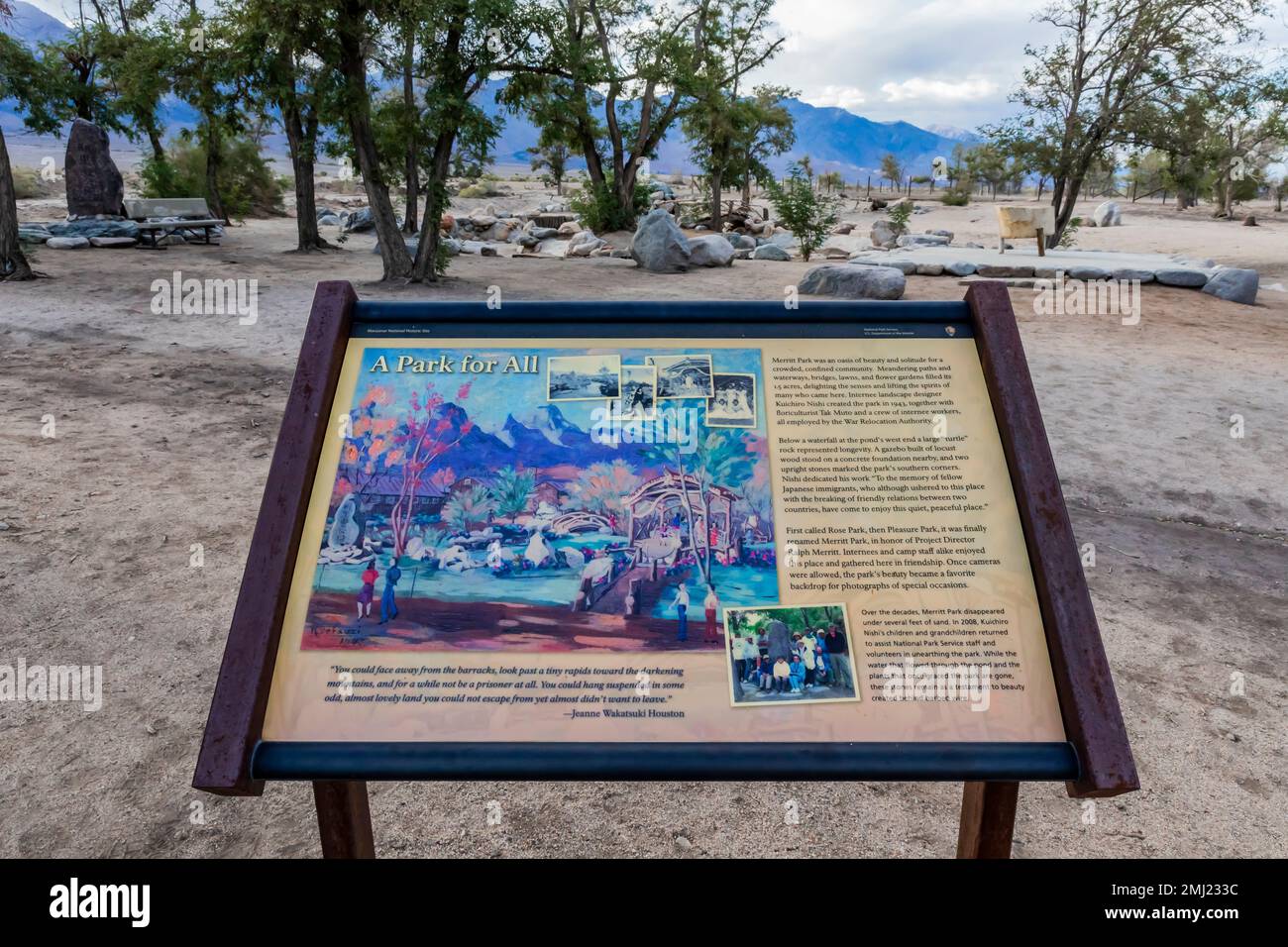Interpretive sign telling story of Merritt Park in Manzanar National ...
