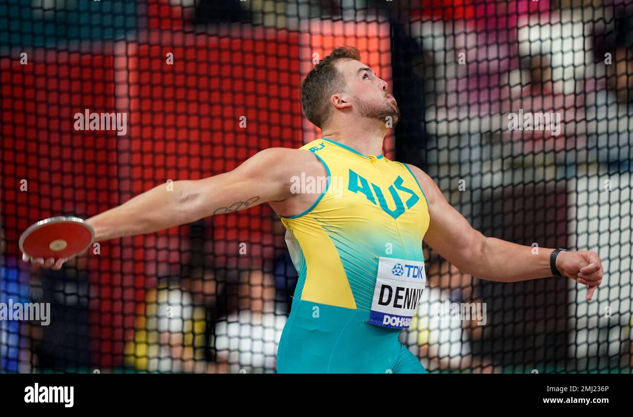 Matthew Denny, of Australia, competes in the men's discus throw ...