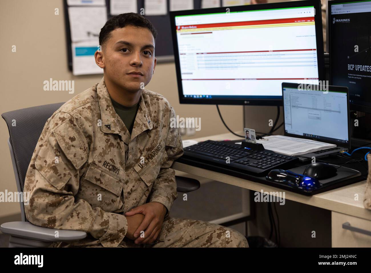 U.S. Marine Corps Lance Cpl. Daniel Recinos, administrative clerk with ...