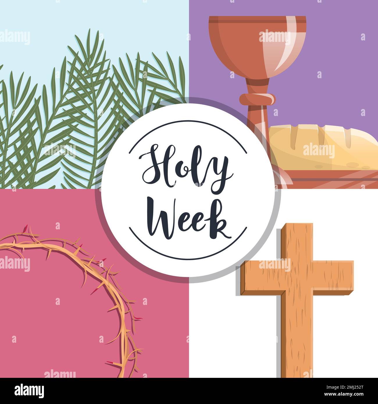 Holy Week. Palm branches, the last supper, crown of thorns and the ...
