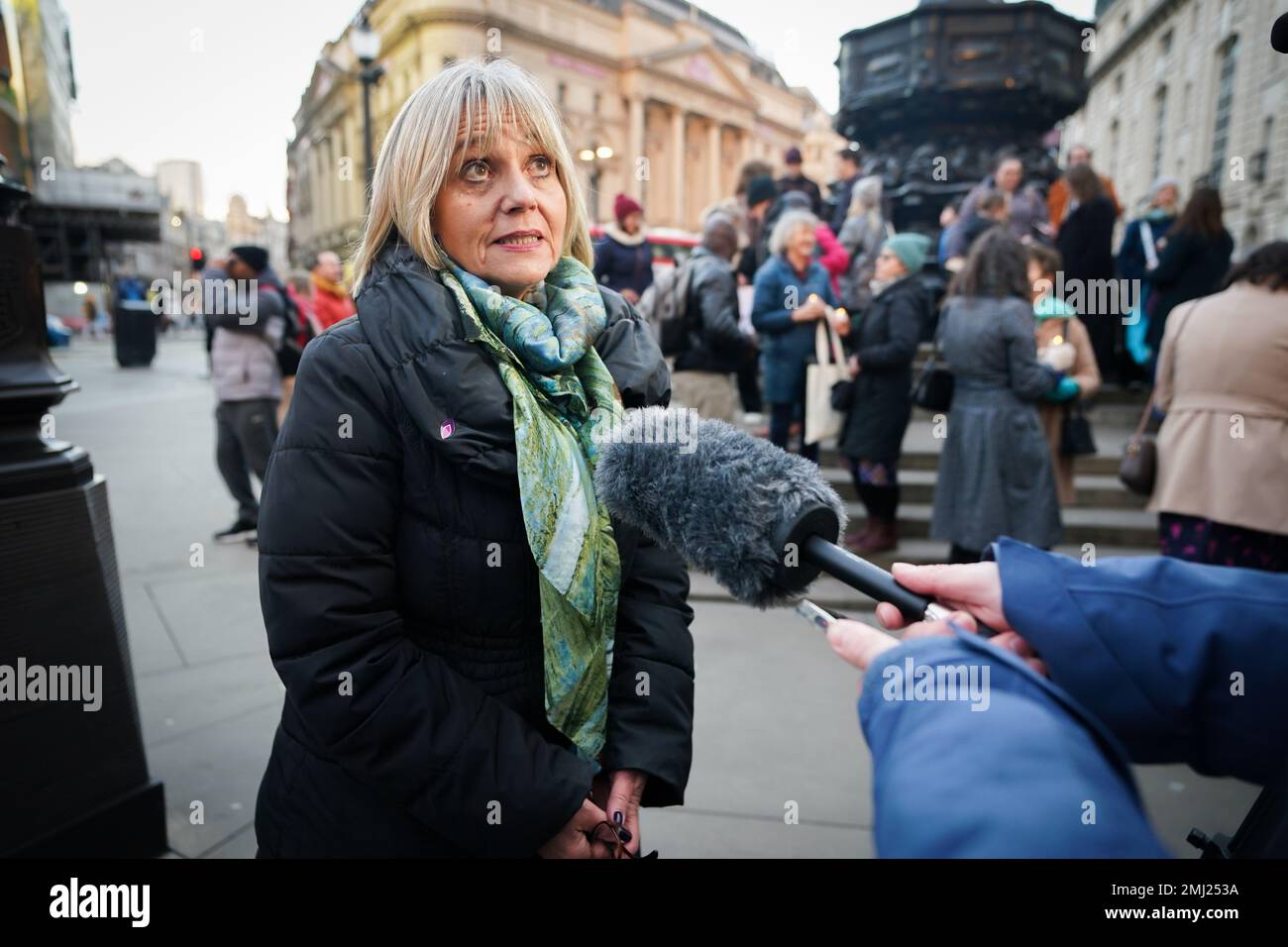 Laura Marks, Chair of the Holocaust Memorial Day talks to the media ...