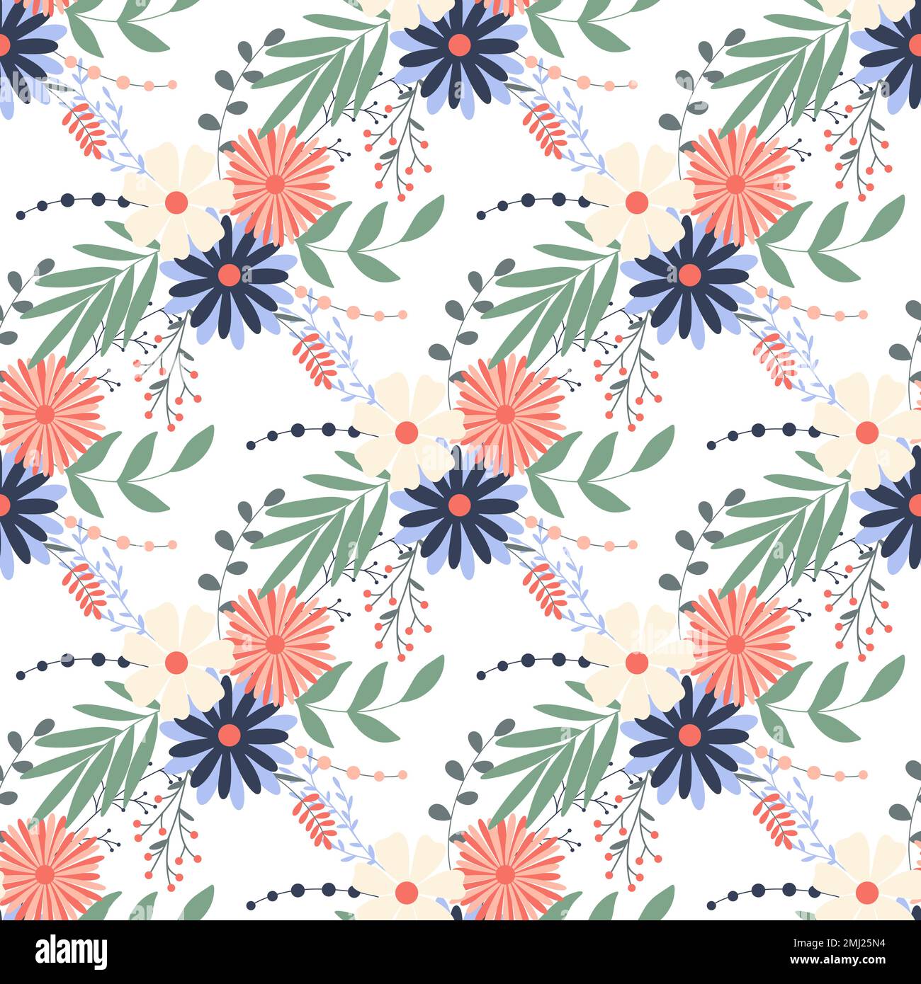 Floral spring seamless pattern. Cute wild flowers background. Digital paper bloom. Print for ...
