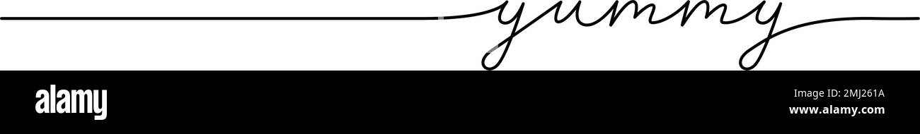 Yummy word - continuous one line with word. Minimalistic drawing of phrase illustration Stock ...