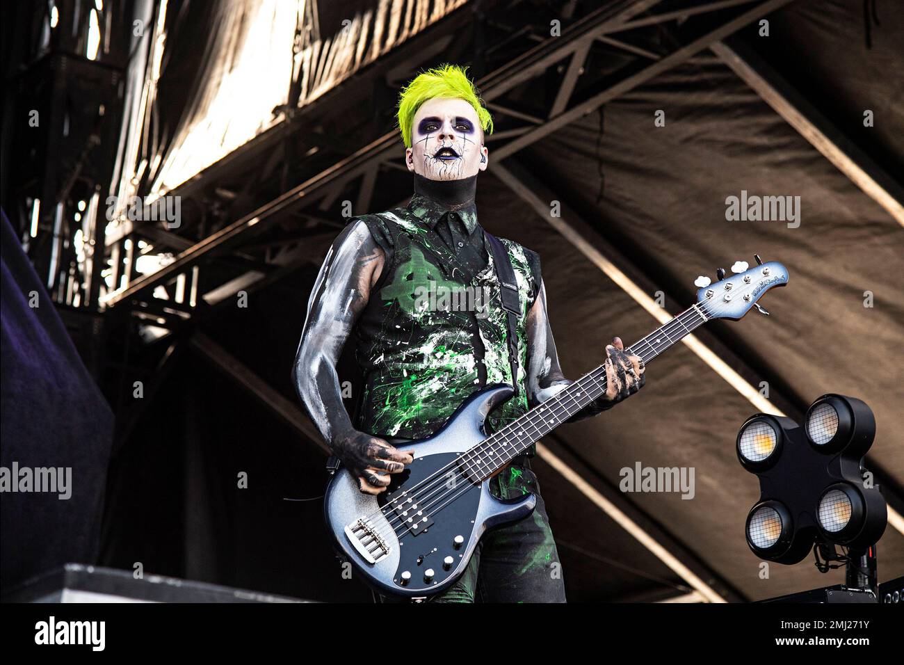 Justin Morrow of Motionless in White performs during Louder Than Life at Highland Festival ...