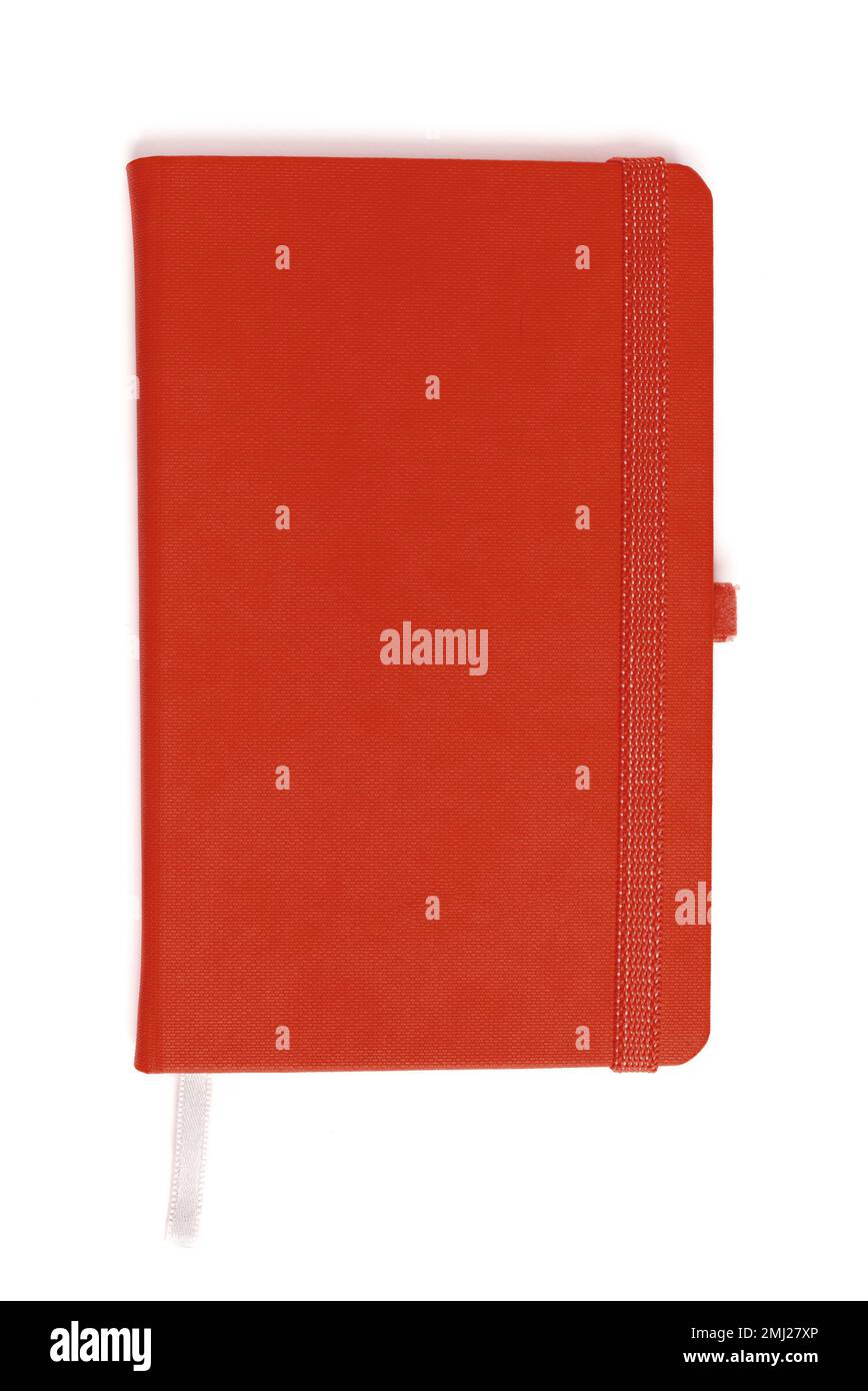 Notepad with hard cover. Top view. Studio shot isolated on white Stock ...