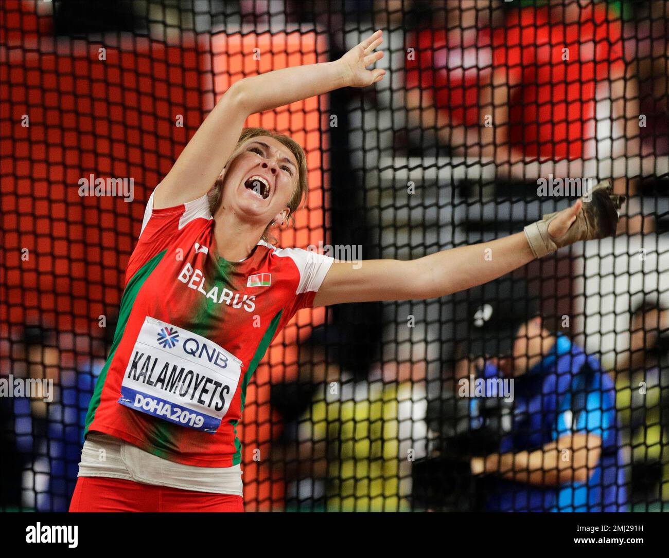 Anastasya Kalamoyets, of Belarus, competes during the women's hammer ...