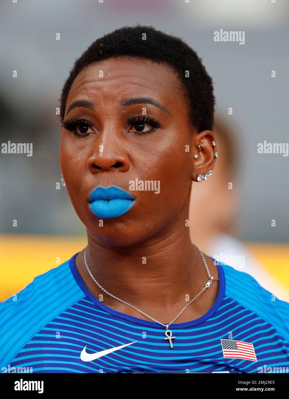Gwen Berry, of the United States, prepares to compete in the women's ...