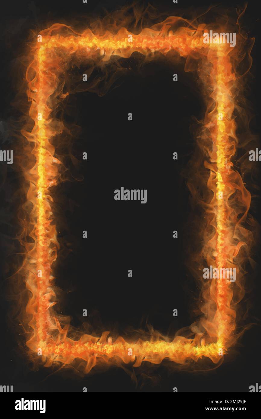 Flame frame, rectangle shape, realistic burning fire vector Stock ...