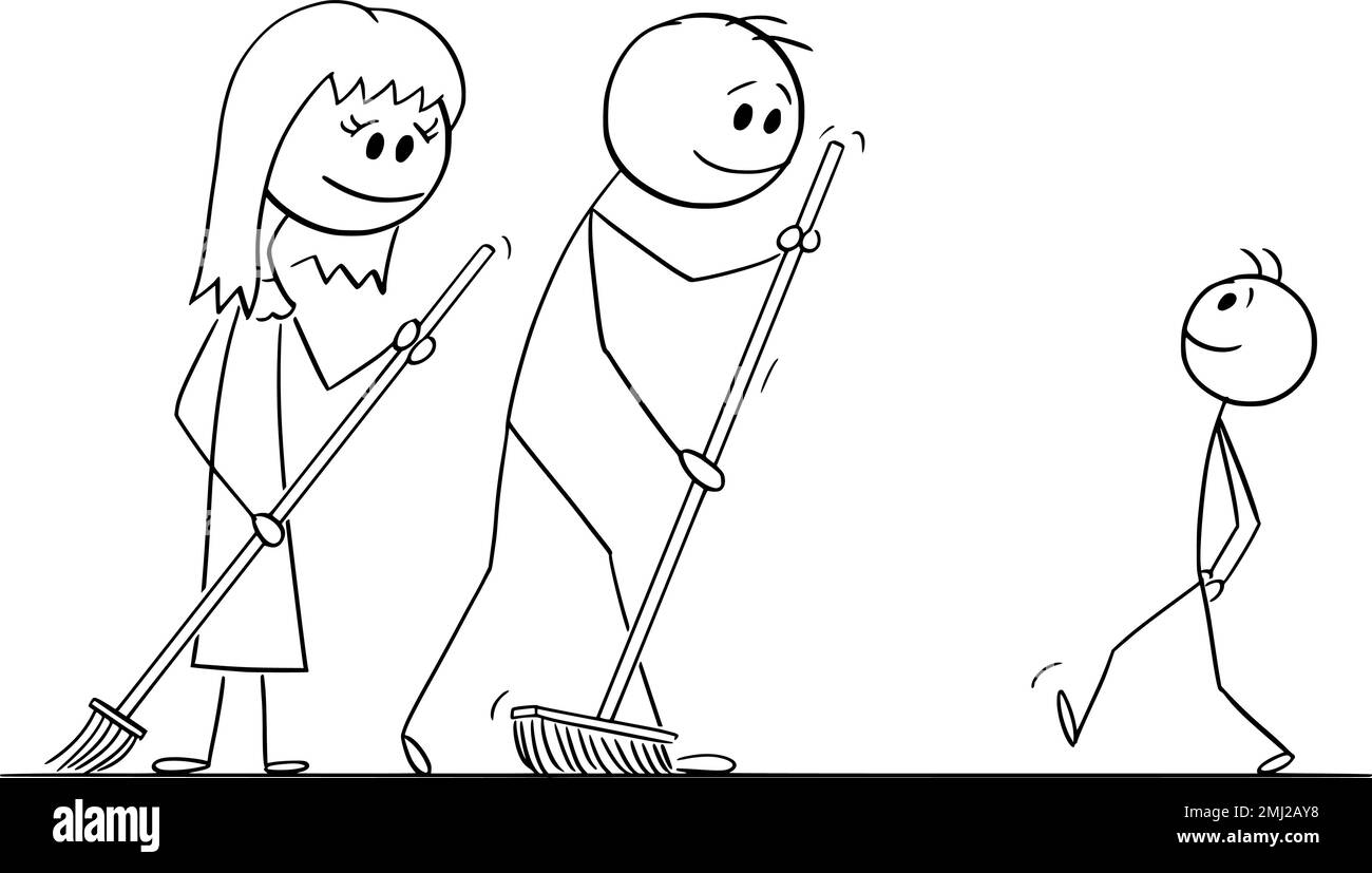 Parents Making a Way for Child , Vector Cartoon Stick Figure ...