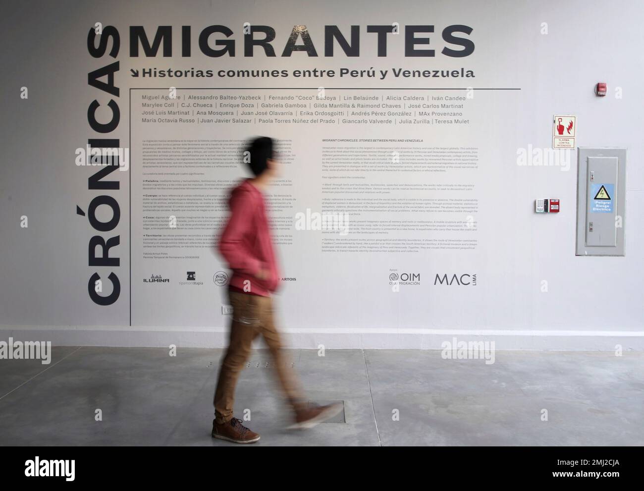 A man enters to a exhibition of 30 Peruvian and Venezuelan artists ...