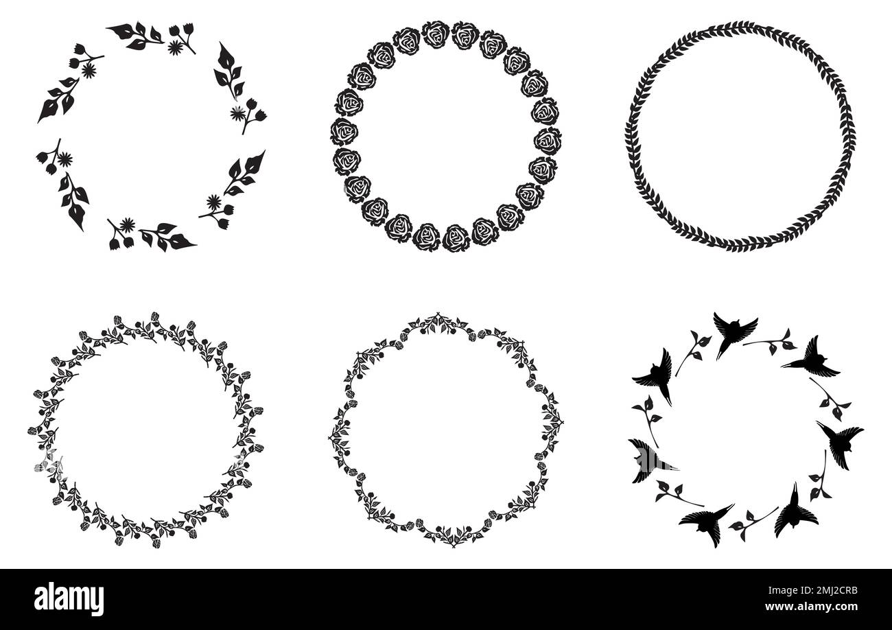 Set of six botanical wreath frames. Vector woodland invitation borders ...