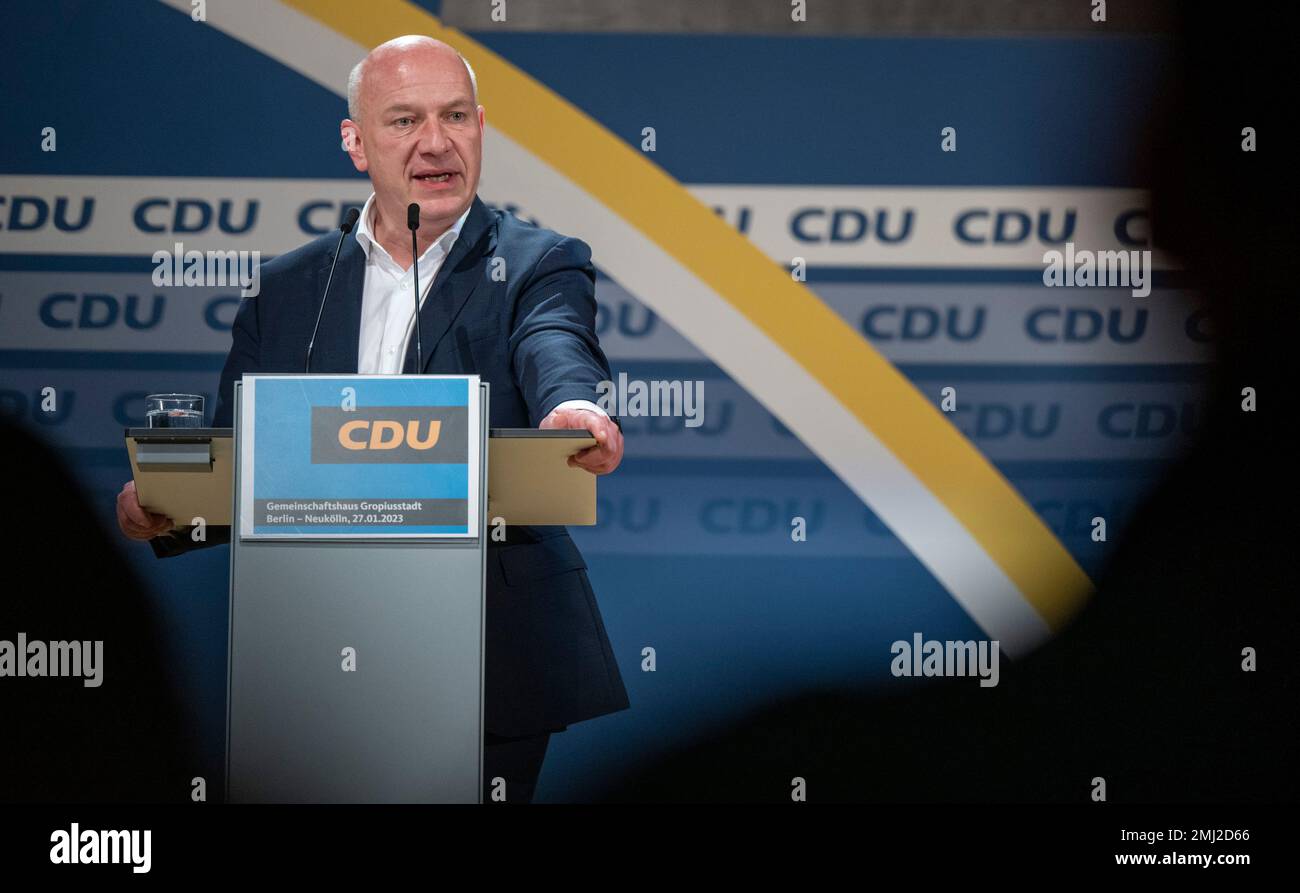 Berlin, Germany. 27th Jan, 2023. Kai Wegner, top candidate for the CDU ...