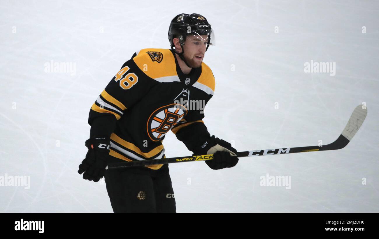 Boston Bruins defenseman Matt Grzelcyk during the third period of an NHL preseason hockey game ...