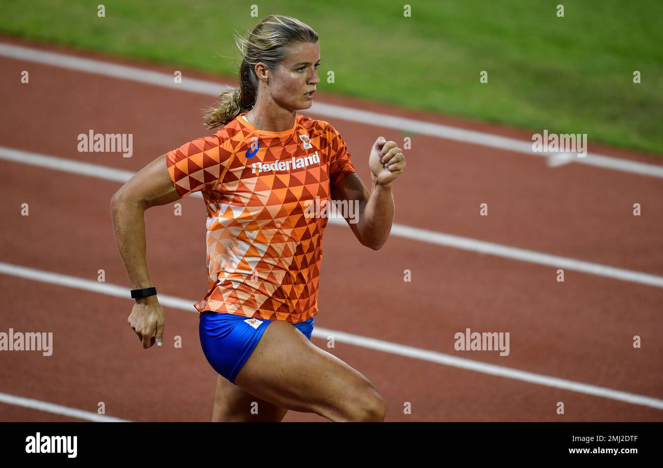 Dutch sprinter Dafne Schippers exercises during an evening training ...