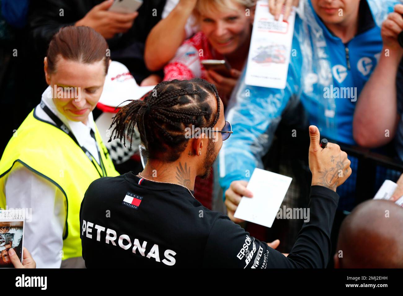 Mercedes driver Lewis Hamilton of Britain thumbs up to spectators ...