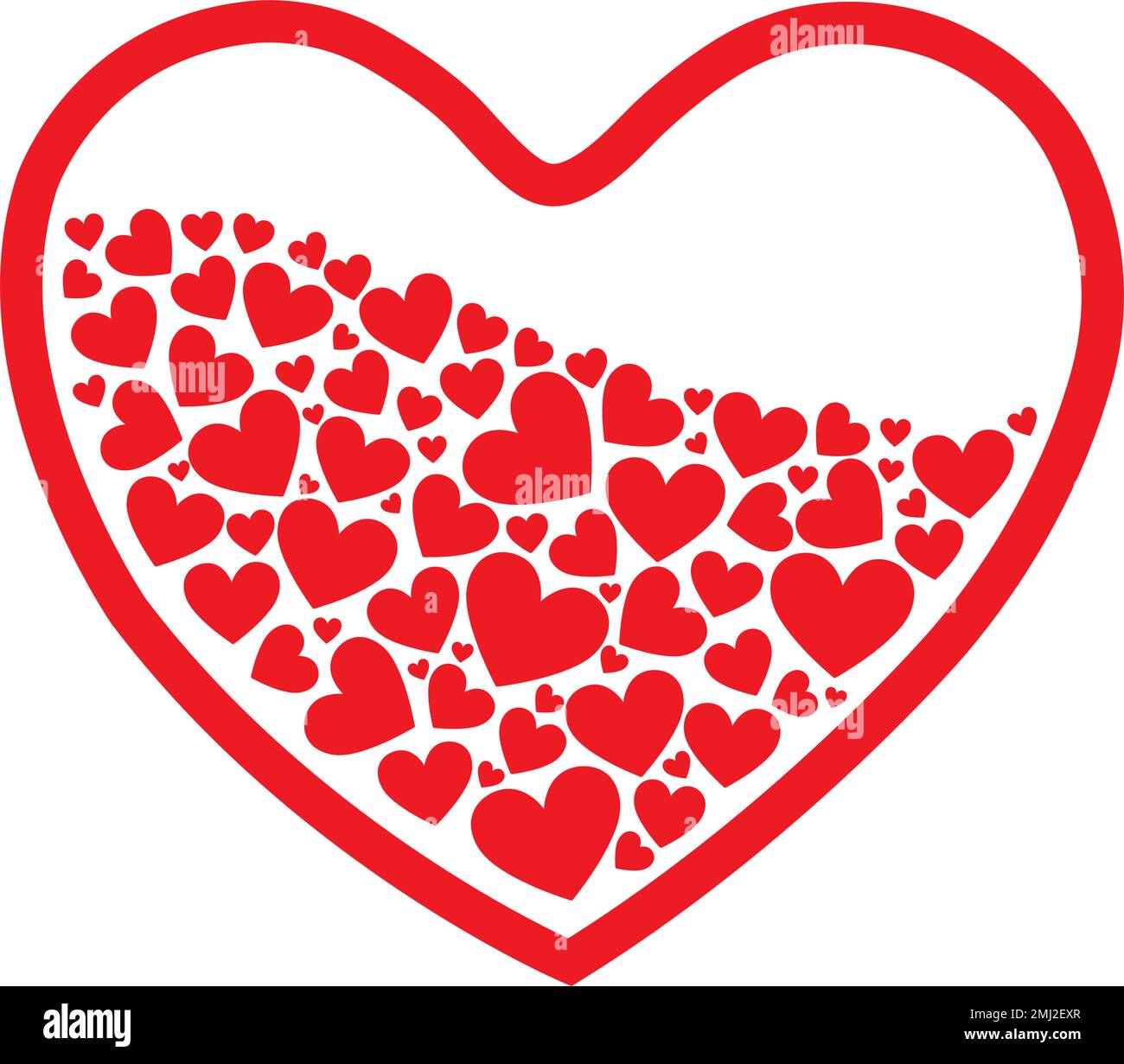 Red heart with red hearts inside in the shape of a wave on a white ...