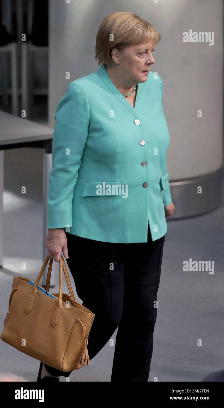 German Chancellor Angela Merkel arrives for a meeting of the German ...