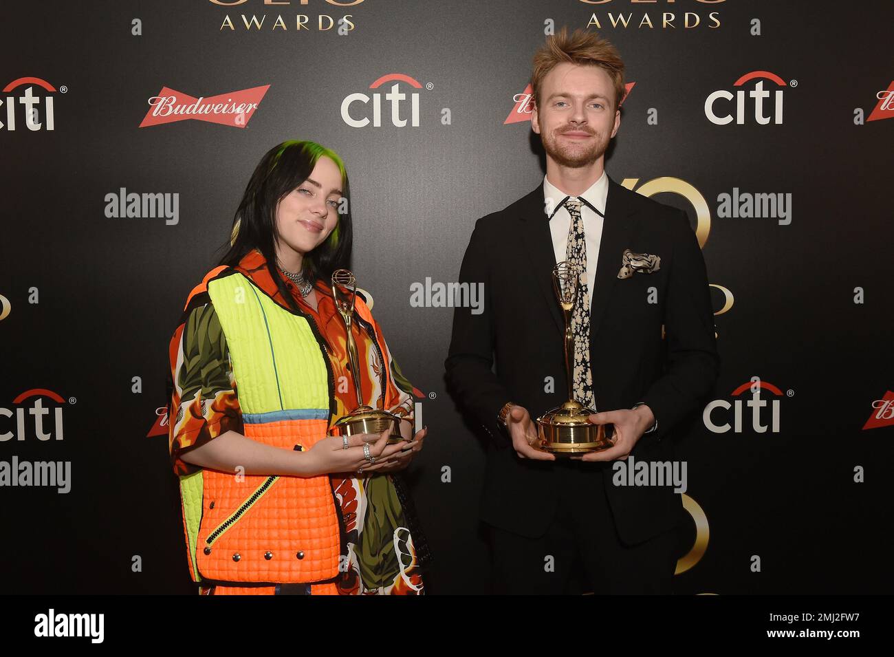 Billie Eilish, left, and Finneas O'Connell in the green room during the ...